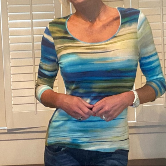Escada | Tops | Escada Blue Ocean And Sand Stretchy Top | Poshmark